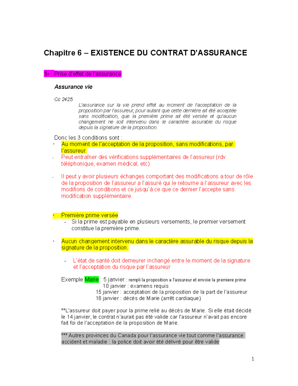 Chap 6- Existence du contrat d'assurance - Chapitre 6 – EXISTENCE DU ...