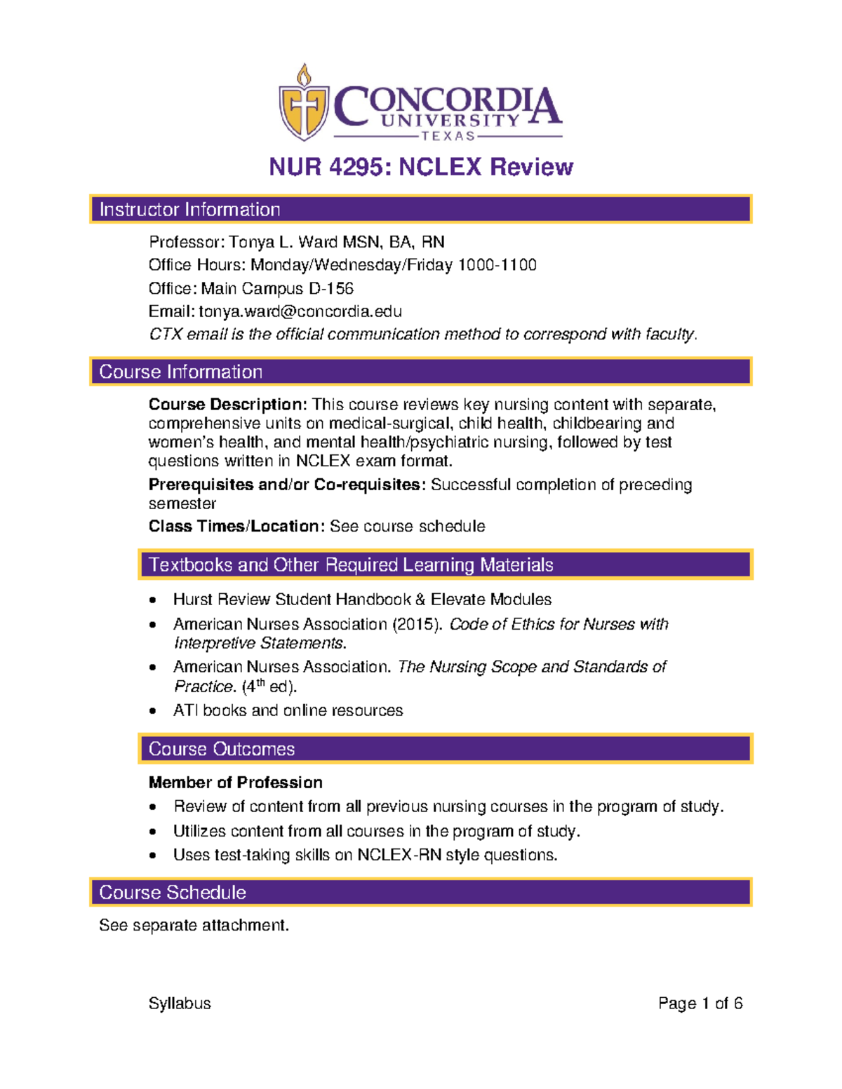 NUR 4295 Nclex Prep & Review Syllabus Spring 2024- Ward - NUR 4295 ...