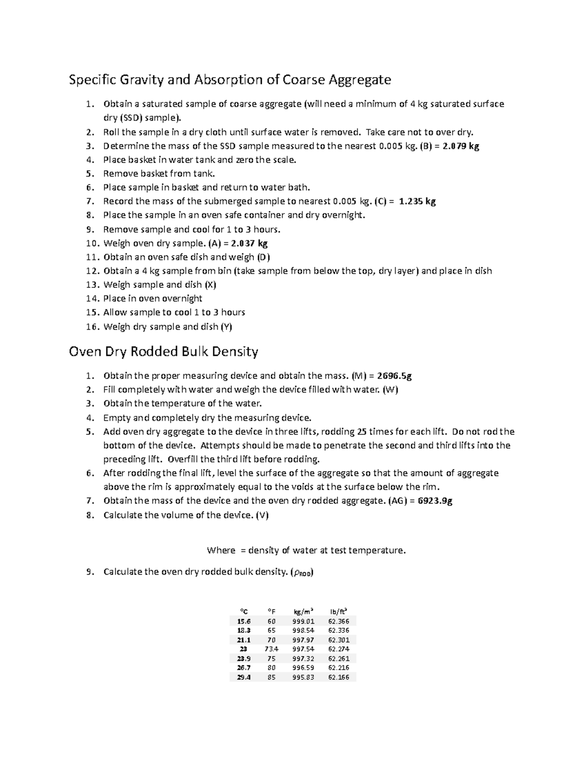 Specific Gravity and Absorption of Coarse Aggregate - Obtain a ...