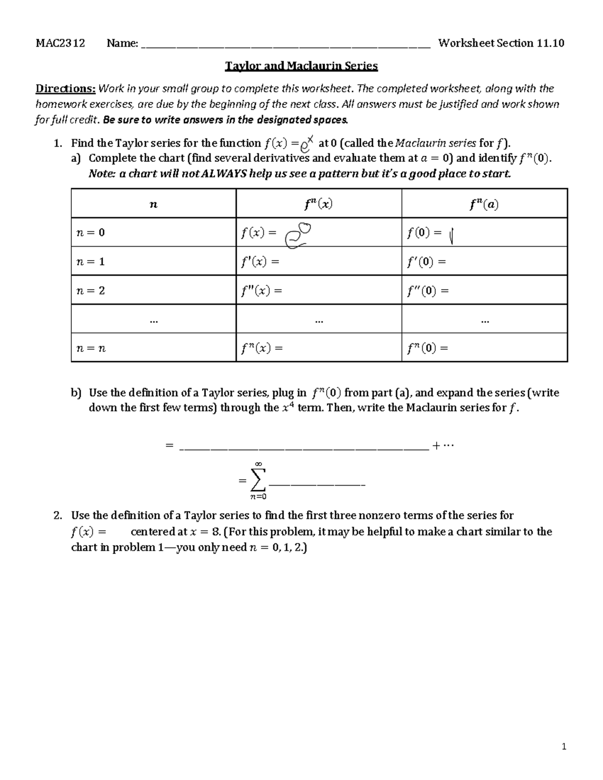Worksheet 11 - MAC231 2 Name ...