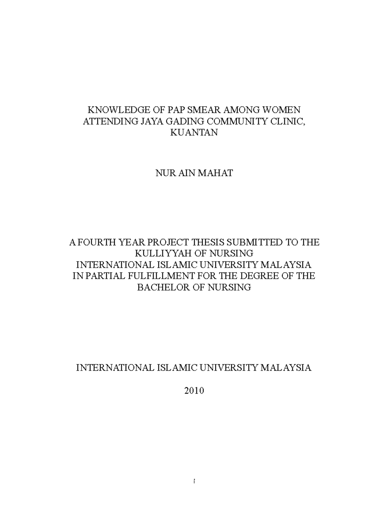 Final YEAR Project part 1-1 - KNOWLEDGE OF PAP SMEAR AMONG WOMEN ...