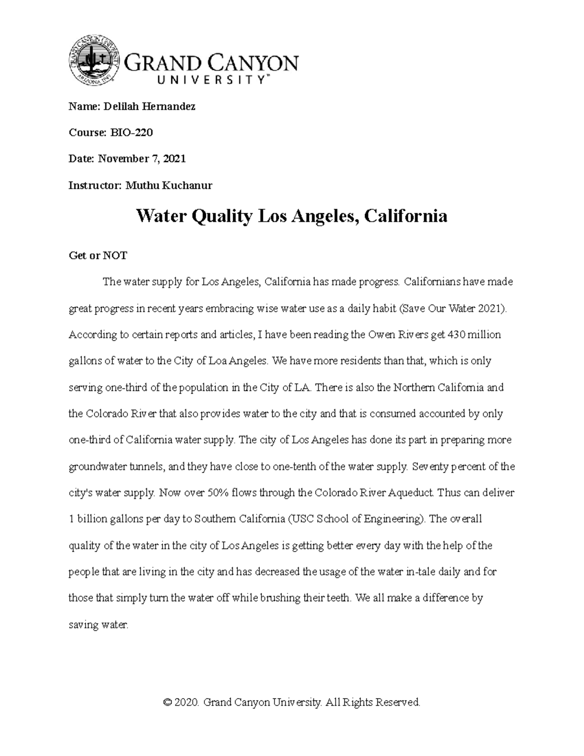 Bio-220 APA water - Great information., - Name: Delilah Hernandez ...