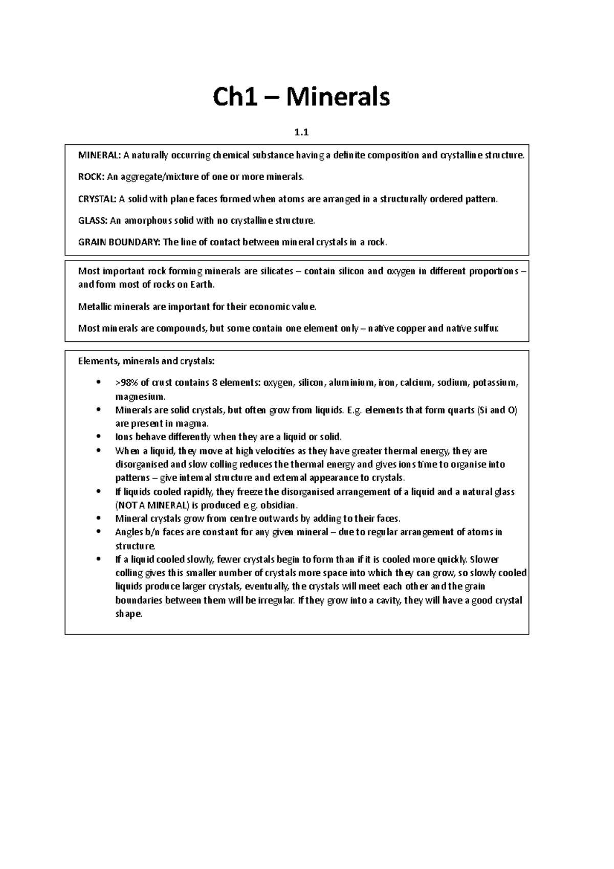 CH1 - Minerals - eduqas/wjec geology - Ch1 – Minerals 1. MINERAL: A ...