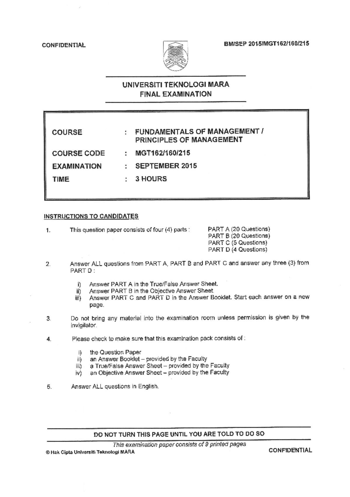 Exam September, questions - fundamental of management - Studocu