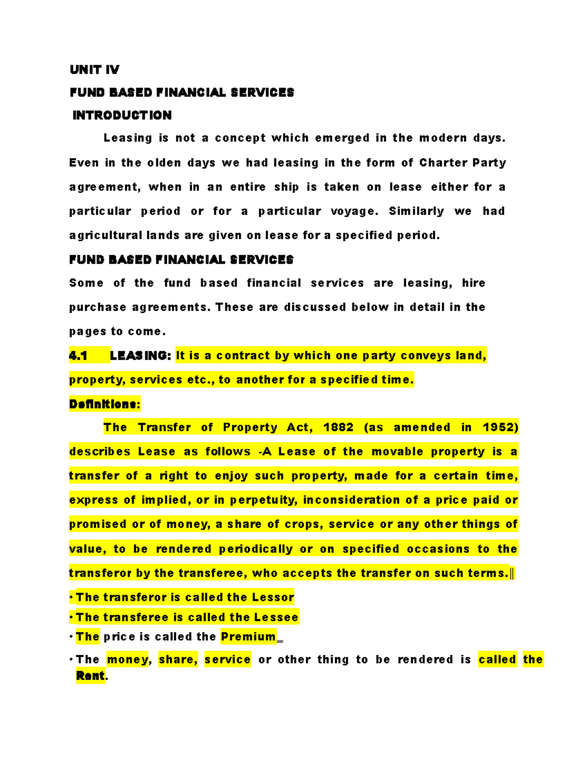 Merchant Banking and Financial Services - UNIT IV FUND BASED FINANCIAL ...