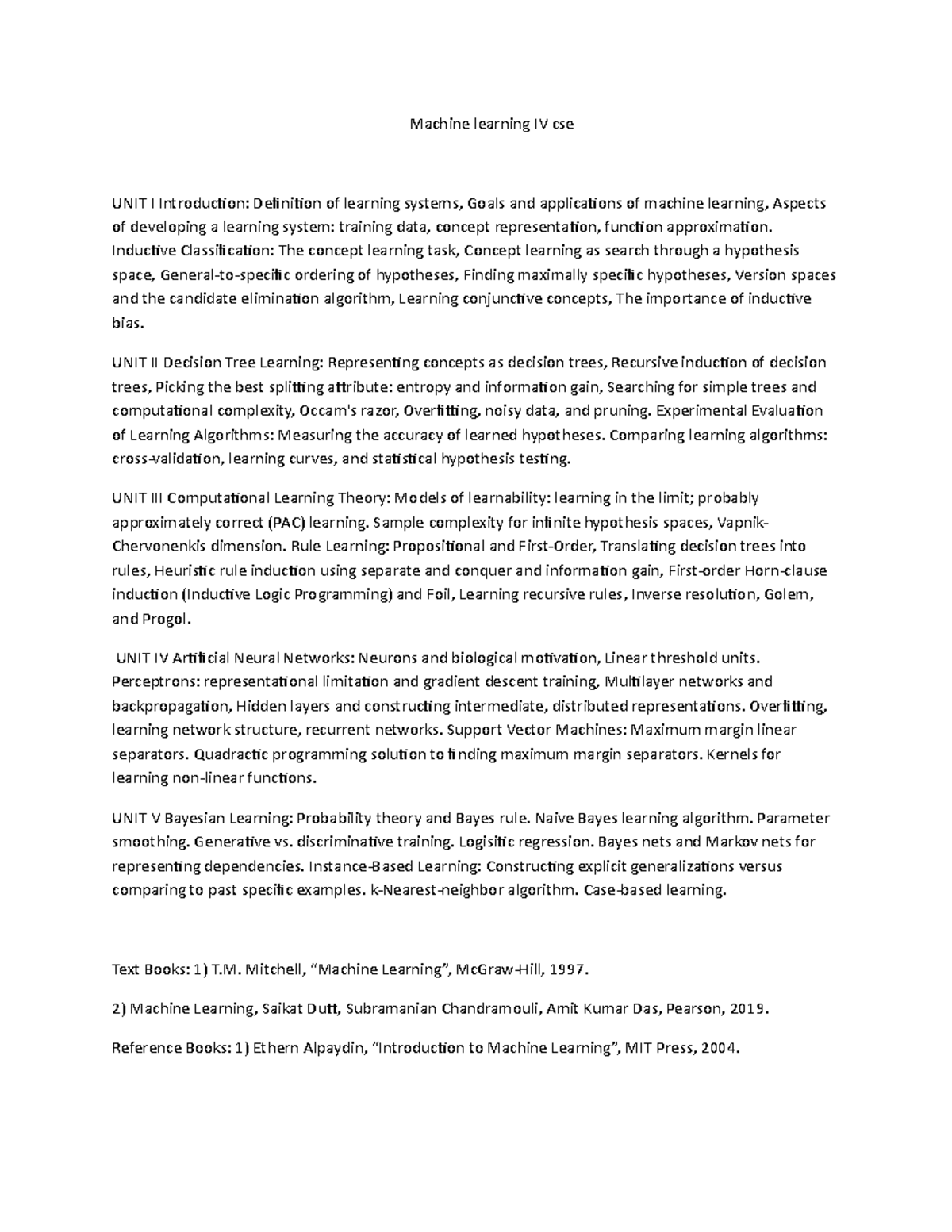 Machine learning IV cse - Inductive Classification: The concept ...