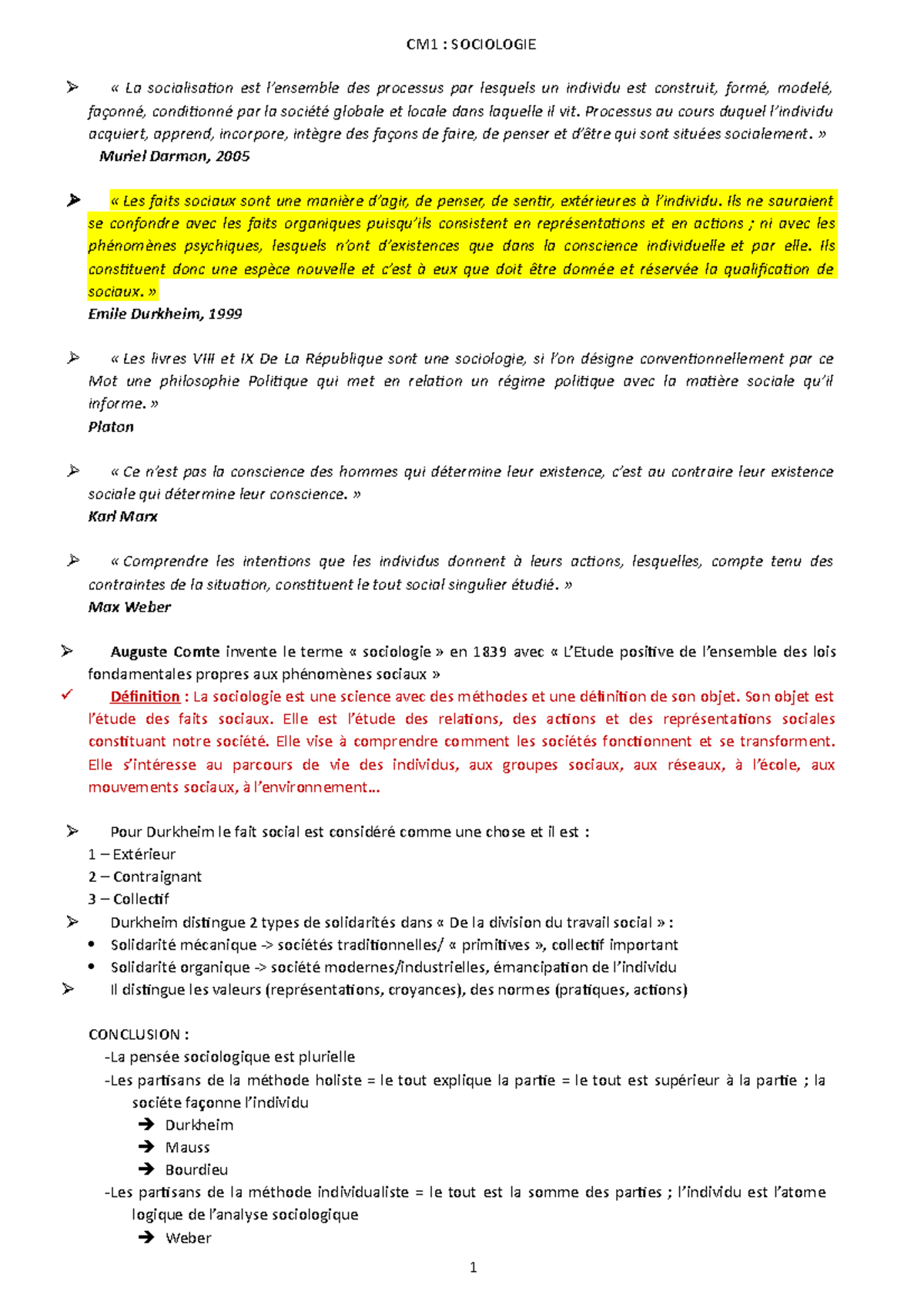 CM1 - Cours - CM1 : SOCIOLOGIE « La socialisation est l’ensemble des ...