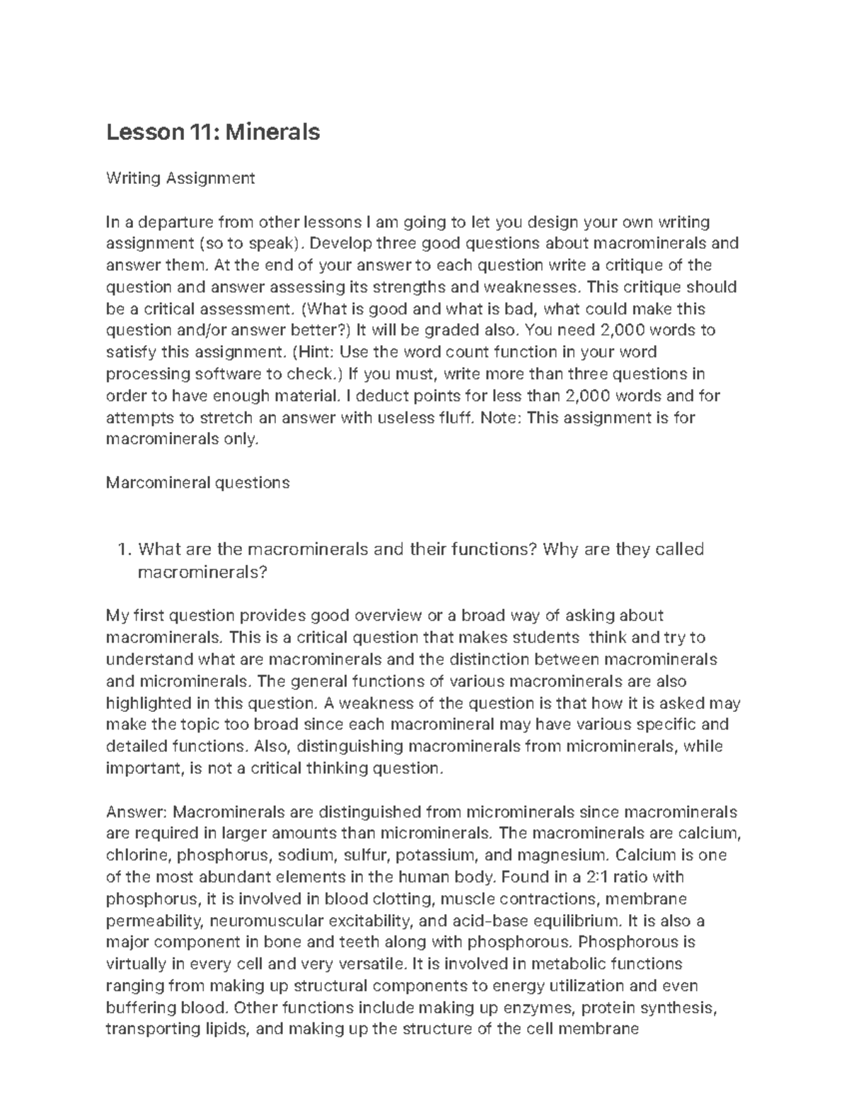 Lesson 11- Minerals - 1. Lesson 11: Minerals Writing Assignment In a ...