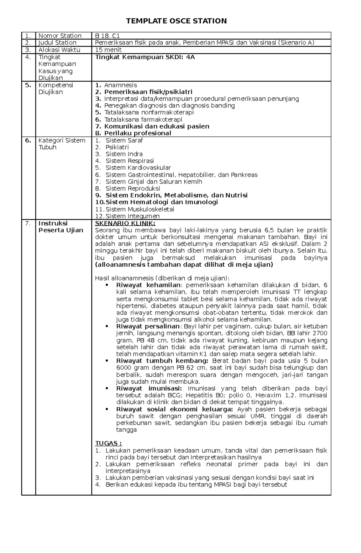 394144801 Blk 18 C1 - saya juga tidak tahu tapi ini bagus untuk di baca - TEMPLATE OSCE STATION ...