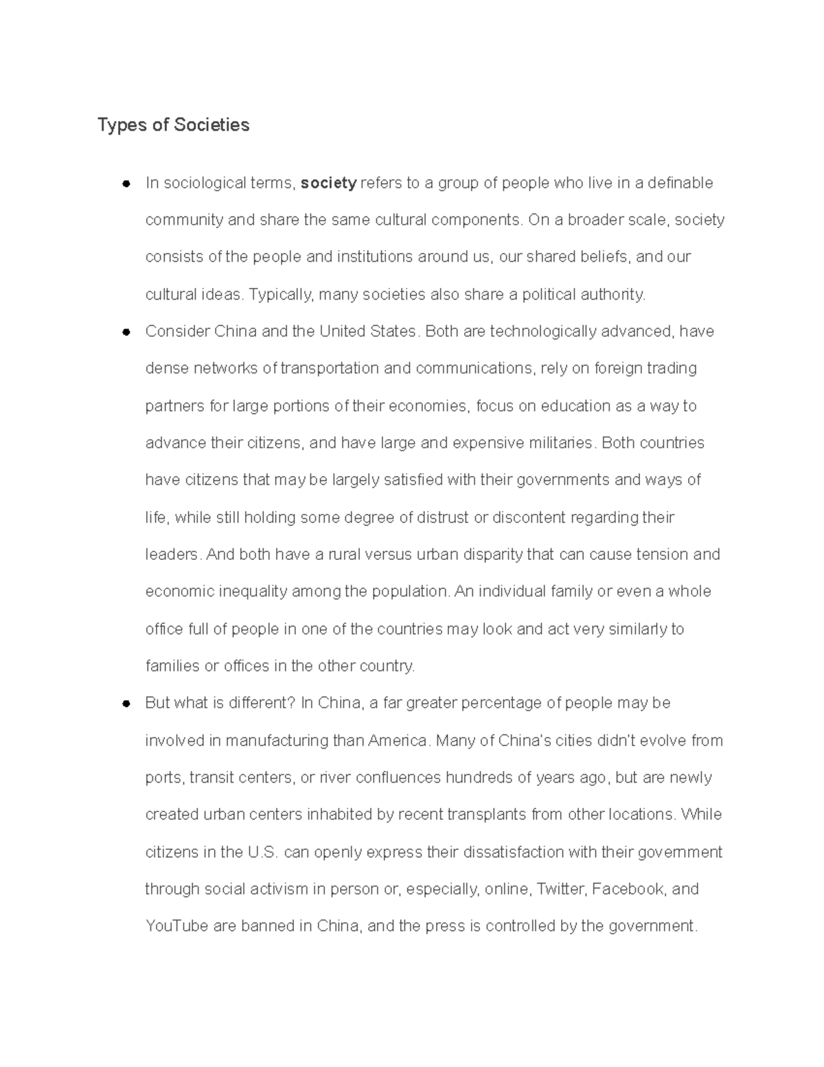 SOCI- Types of Societies - Types of Societies In sociological terms ...