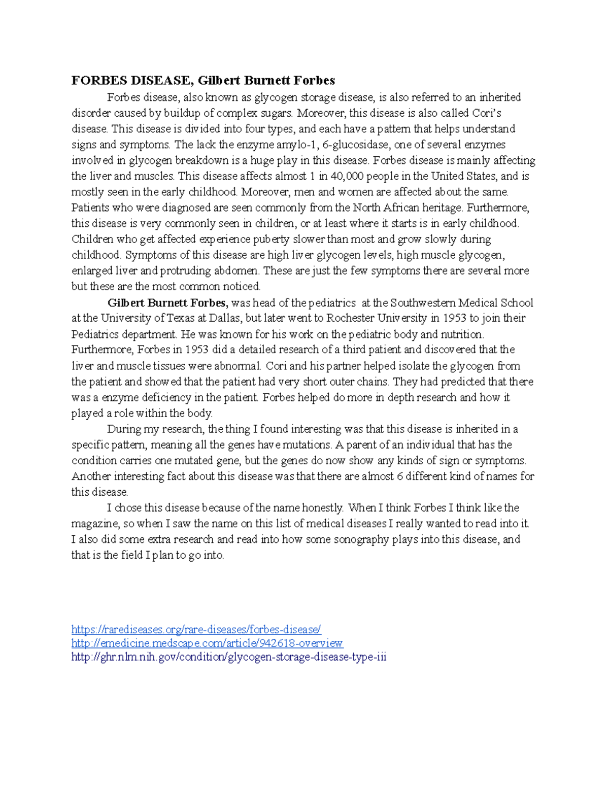 Untitled document - essay - FORBES DISEASE, Gilbert Burnett Forbes ...