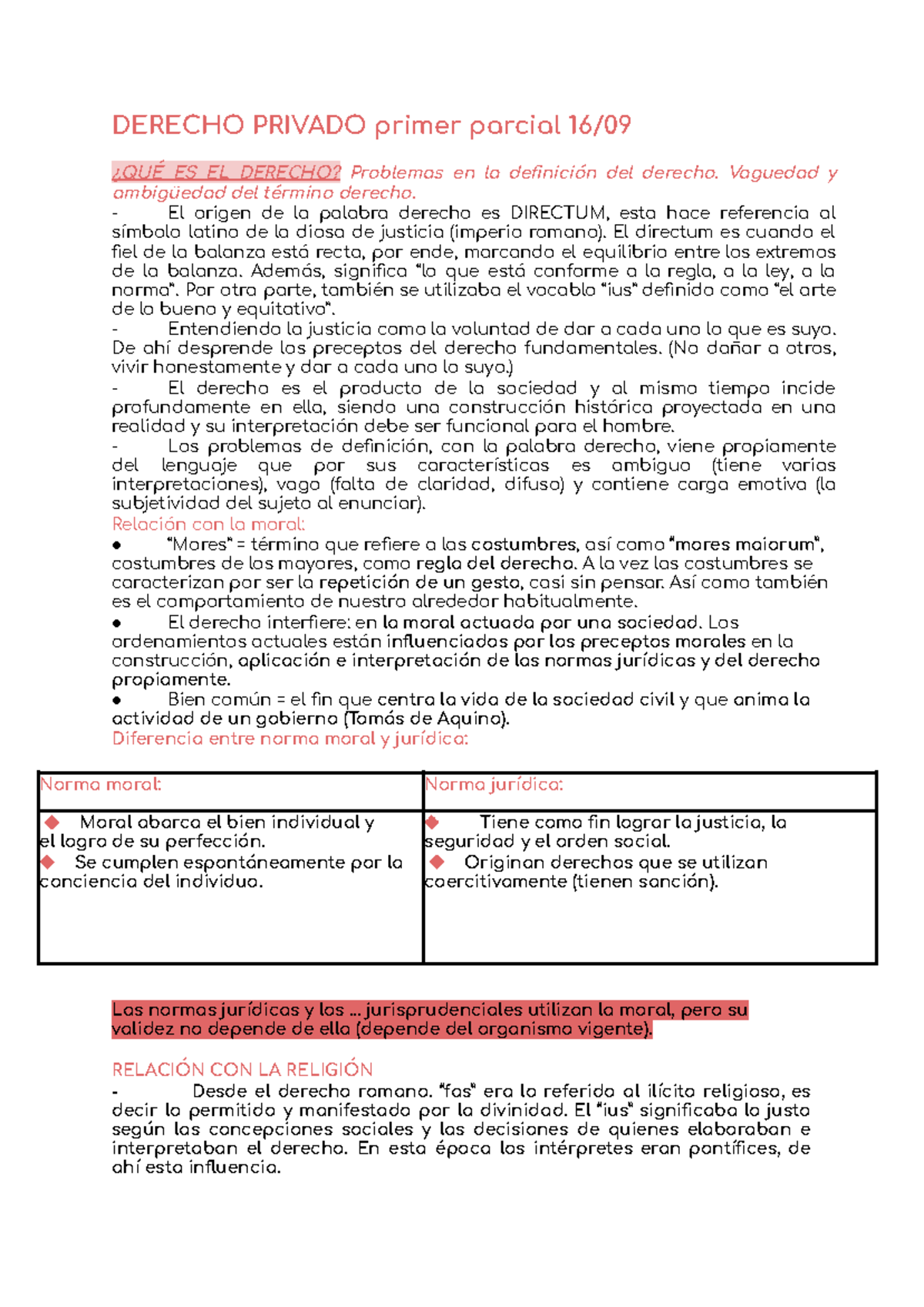 Derecho Privado primer parcial - DERECHO PRIVADO primer parcial 16/ ¿QUÉ ES EL DERECHO ...
