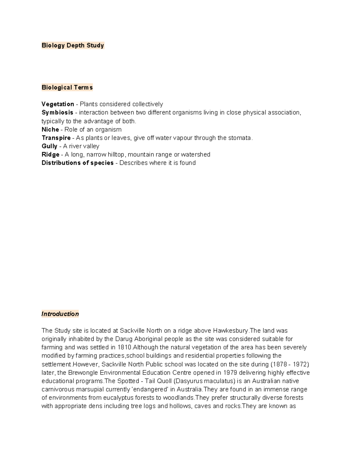 Copy of Biology Depth Study - Biology Depth Study Biological Terms ...
