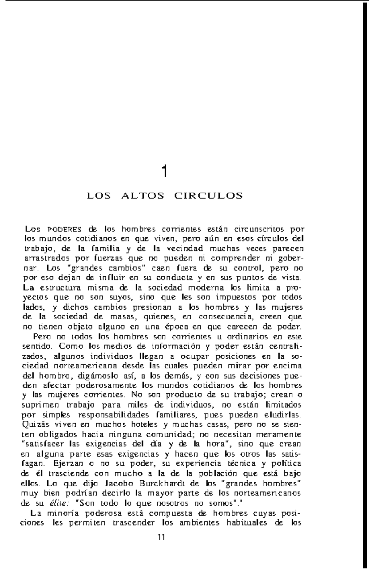 Wright Mills La Elite del Poder Cap. 1 - 1 ####### LOS ALTOS CIRCULOS Los PODERES de los hombres ...
