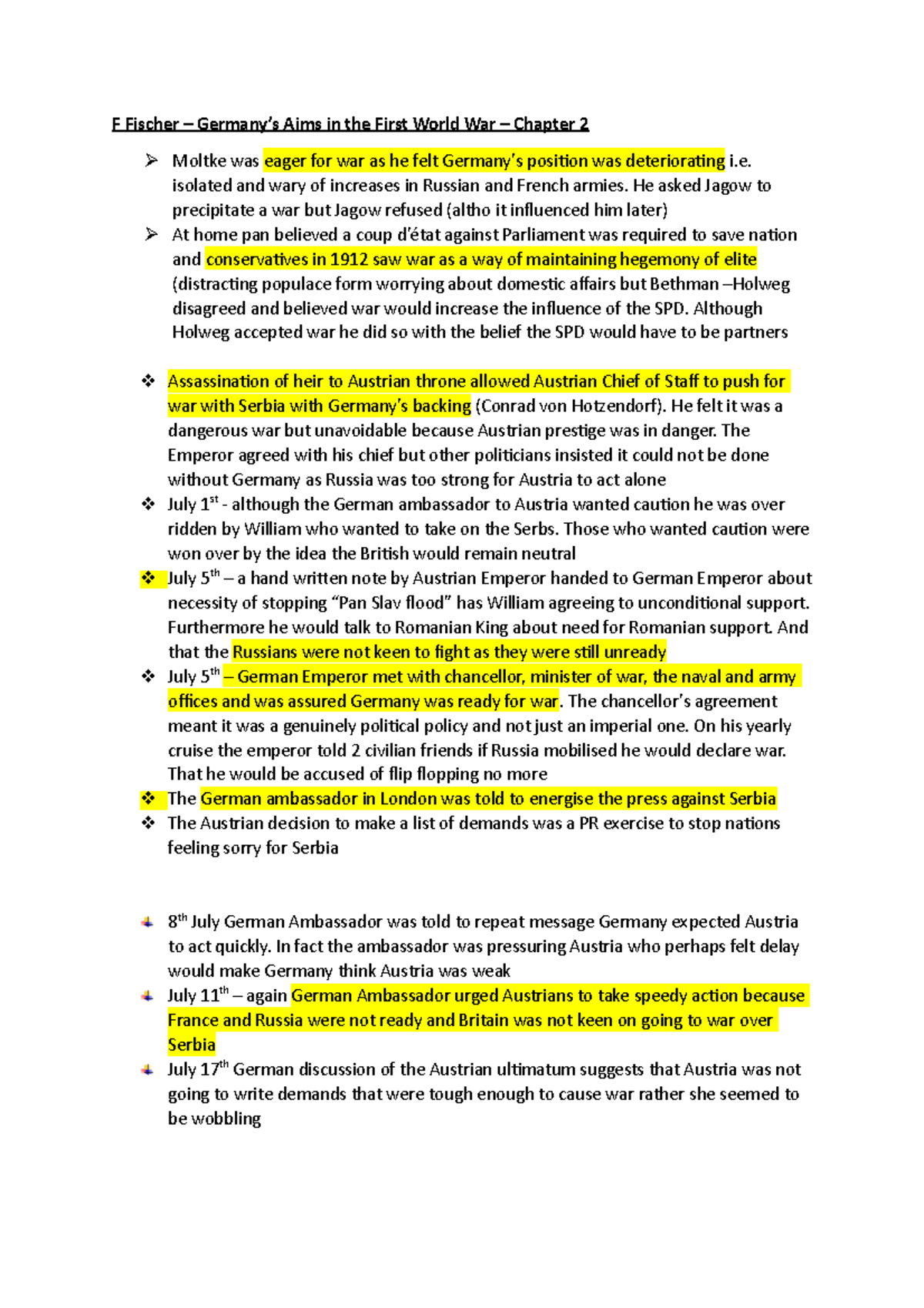 Fischer, Fritz - Chapter 2 - Notes - F Fischer – Germany’s Aims in the ...