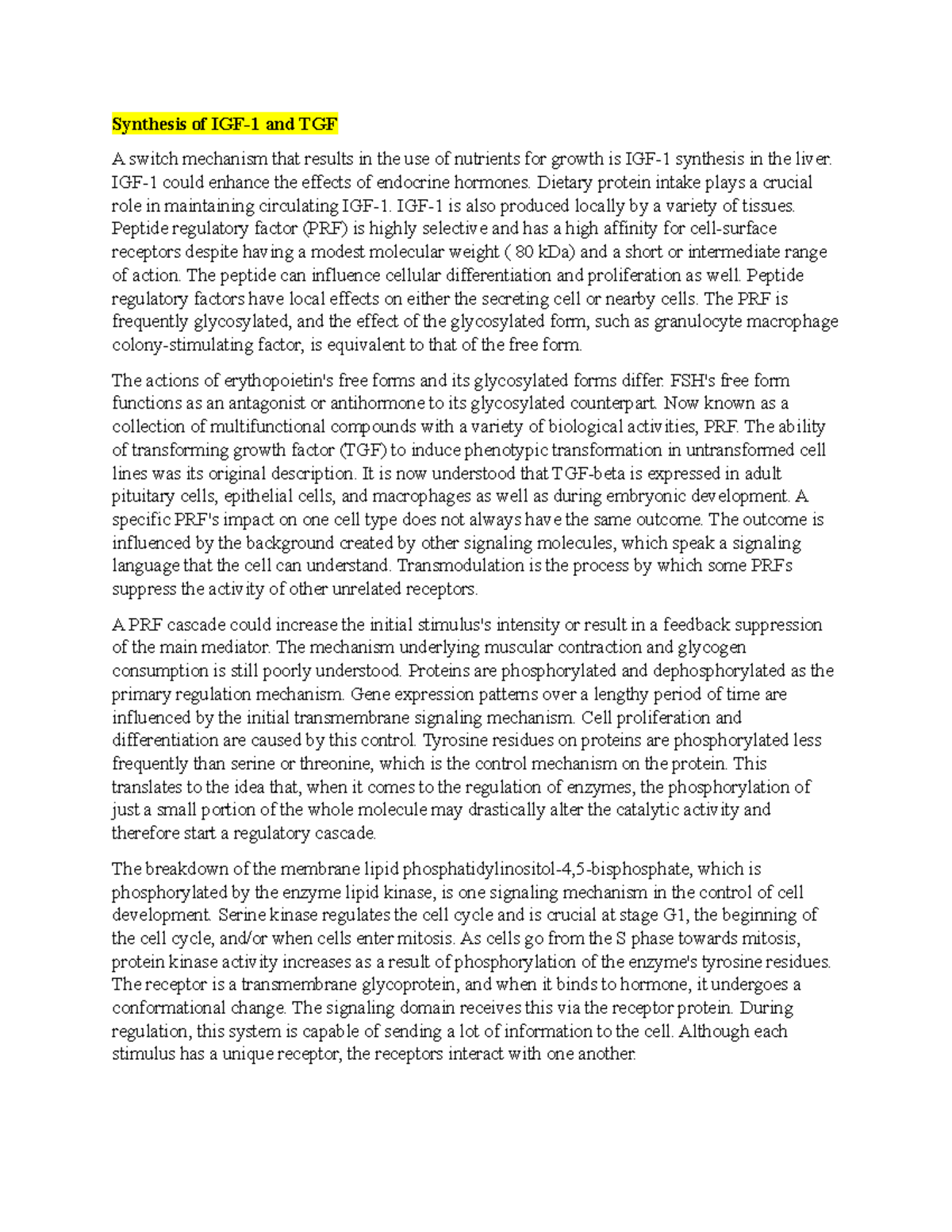 Synthesis of IGF-1 and TGF - IGF-1 could enhance the effects of ...
