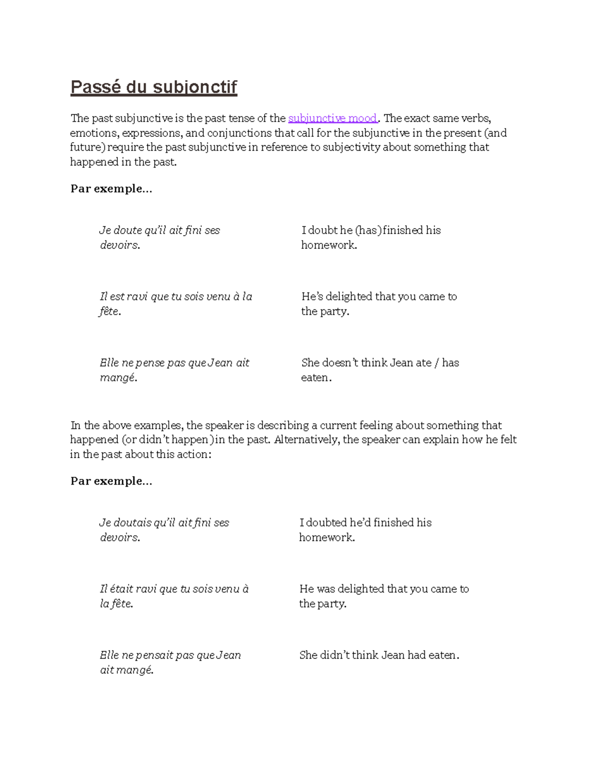 Passé du subjonctif - The exact same verbs, emotions, expressions, and ...