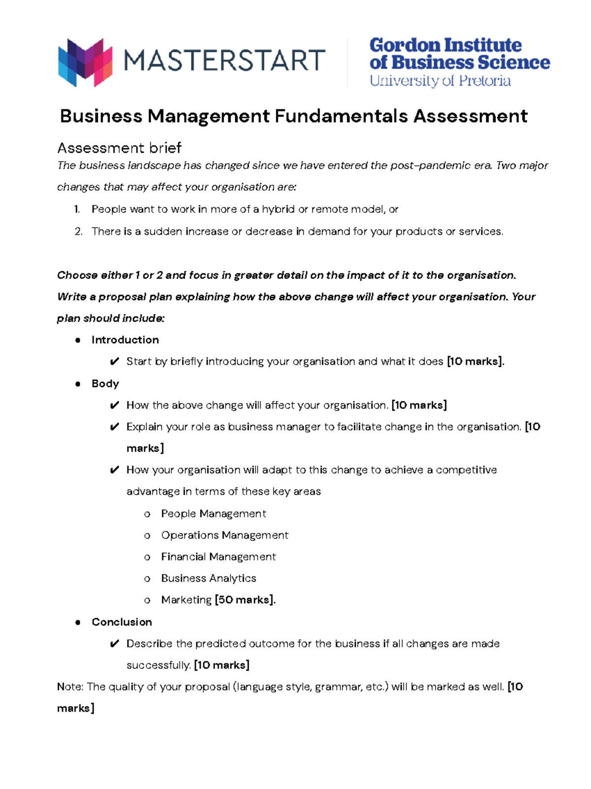 Assessment Brief Business Management - Business Management Fundamentals ...