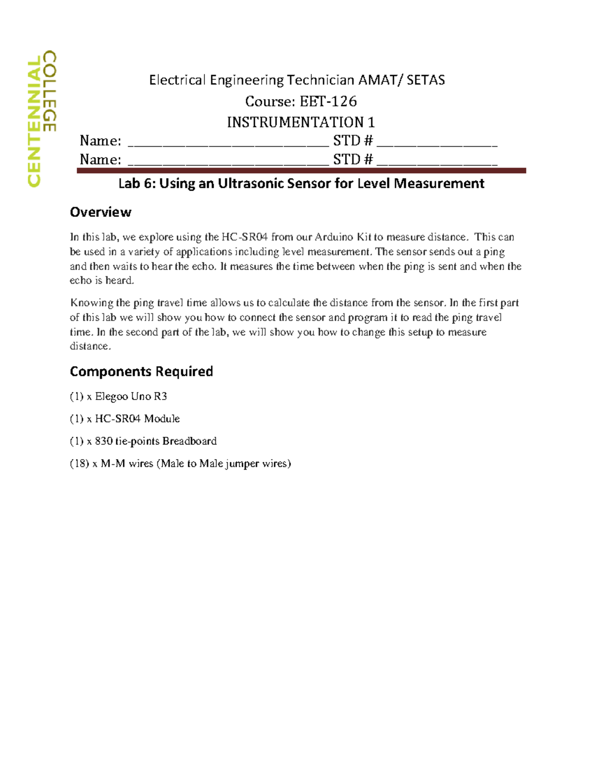 EET-126 Lab 6 Instructions - Electrical Engineering Technician AMAT/ SETAS Course: EET- 126 ...