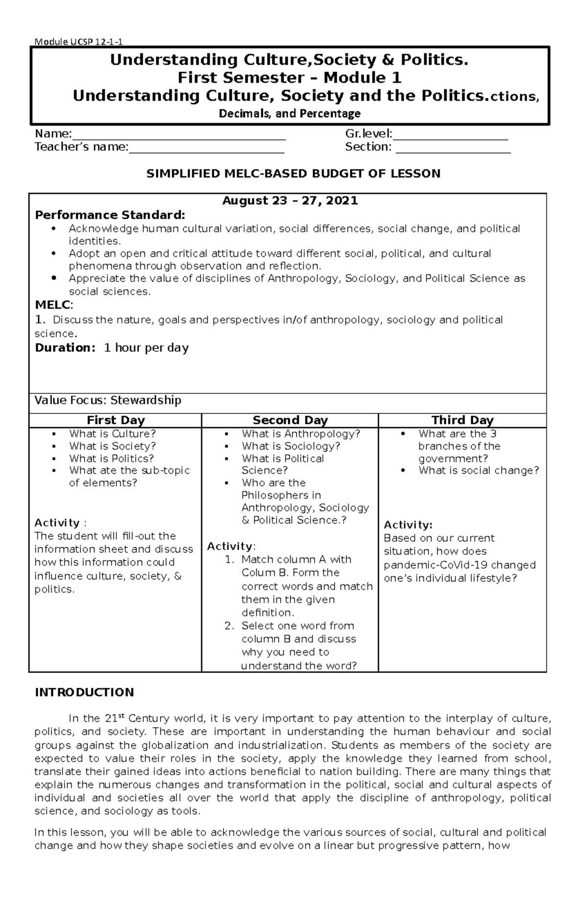 UCSP12-1-1 - ucsp module 1 - Module UCSP 12-1- Name