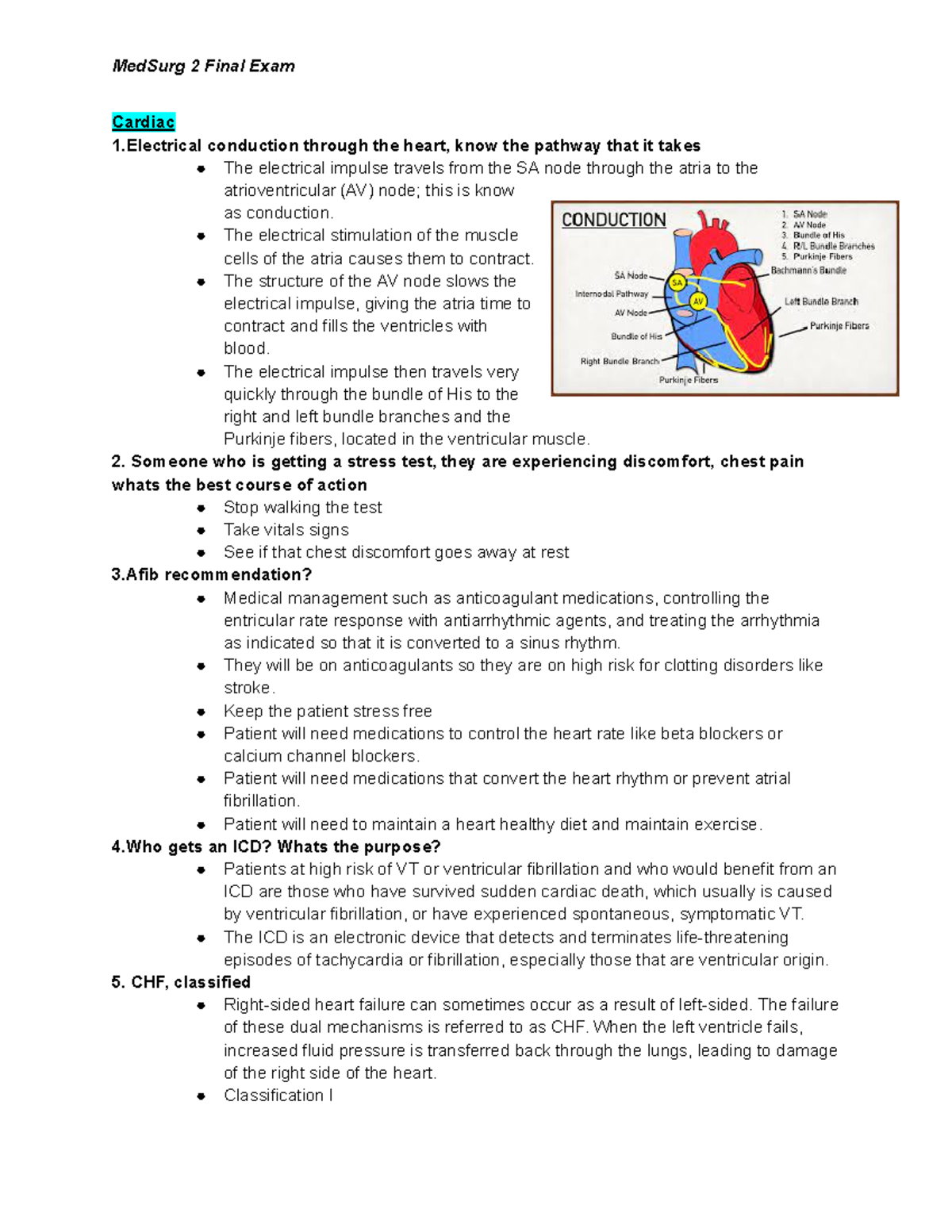 Med Surge 2 Final Exam Study Guide - Cardiac 1 conduction through the ...