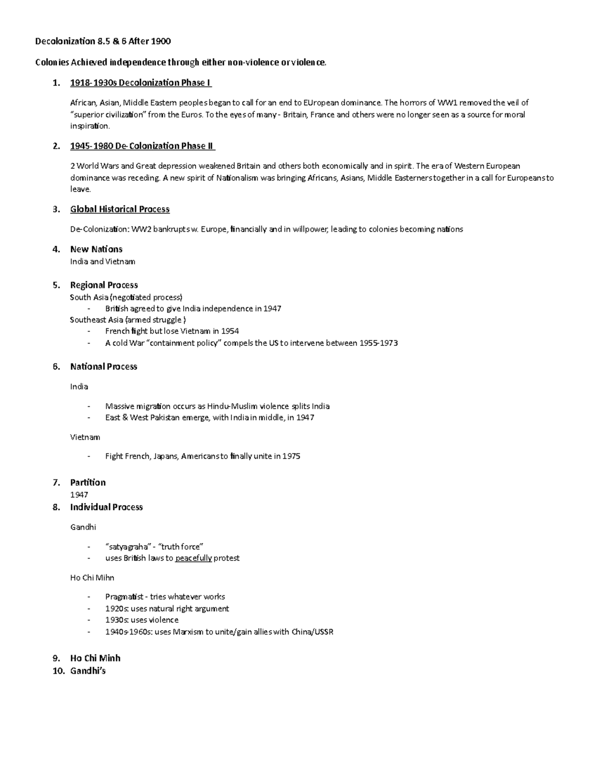 World History Decolonization Notes - Decolonization 8 & 6 After 1900 ...