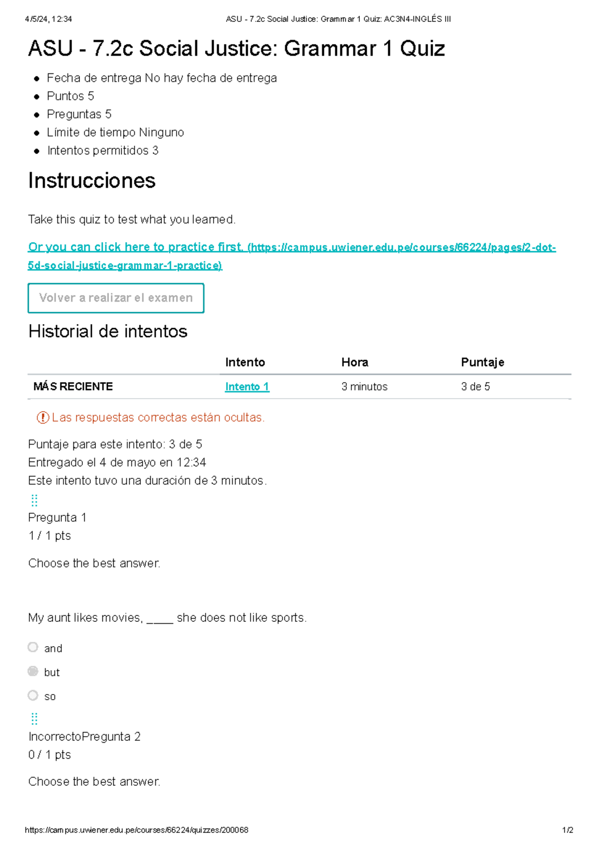 ASU - 7.2c Social Justice Grammar 1 Quiz AC3N4- Inglés III - ASU - 7 ...
