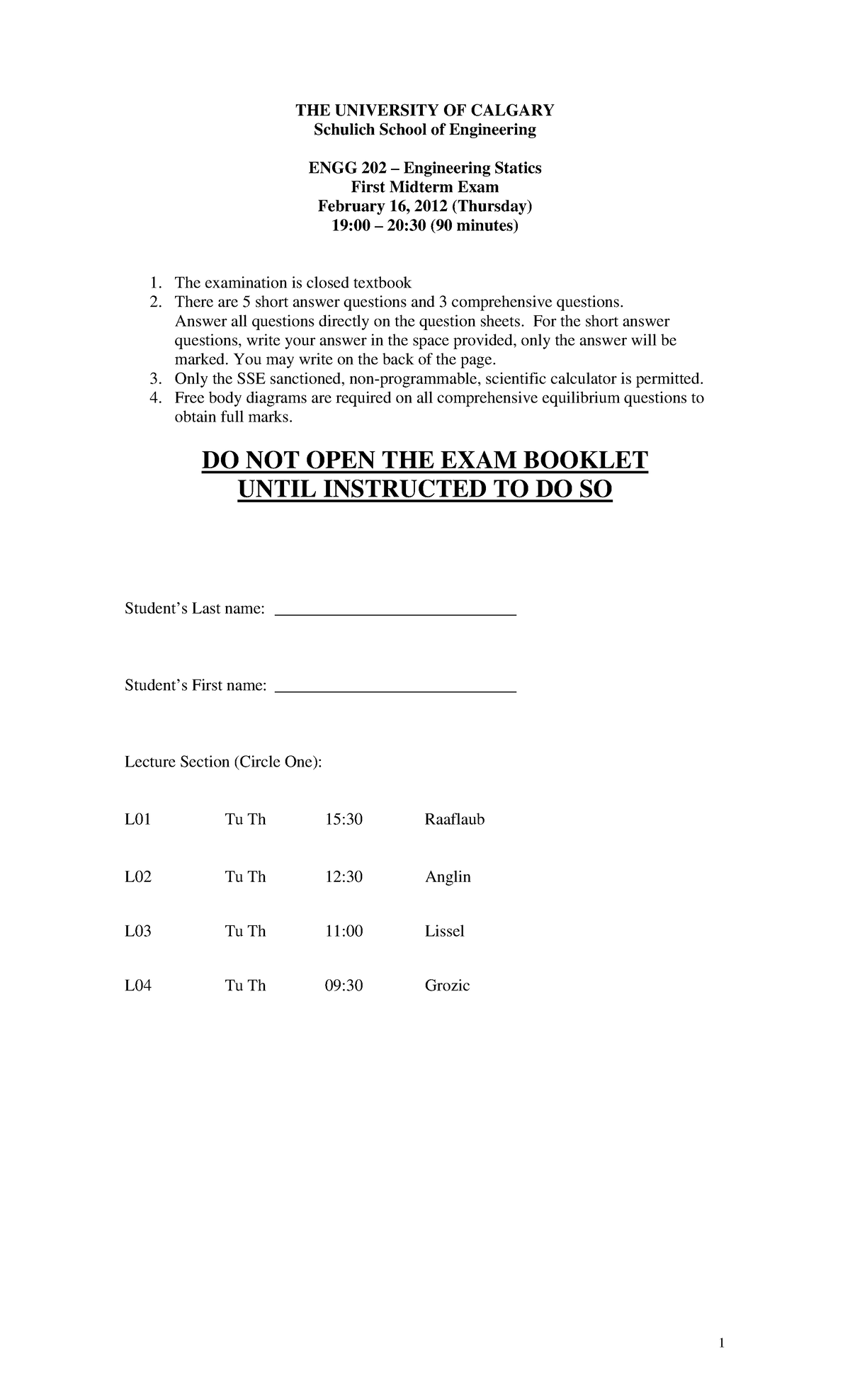 ENGG 202 W12 Midterm 1 Blank - THE UNIVERSITY OF CALGARY Schulich ...