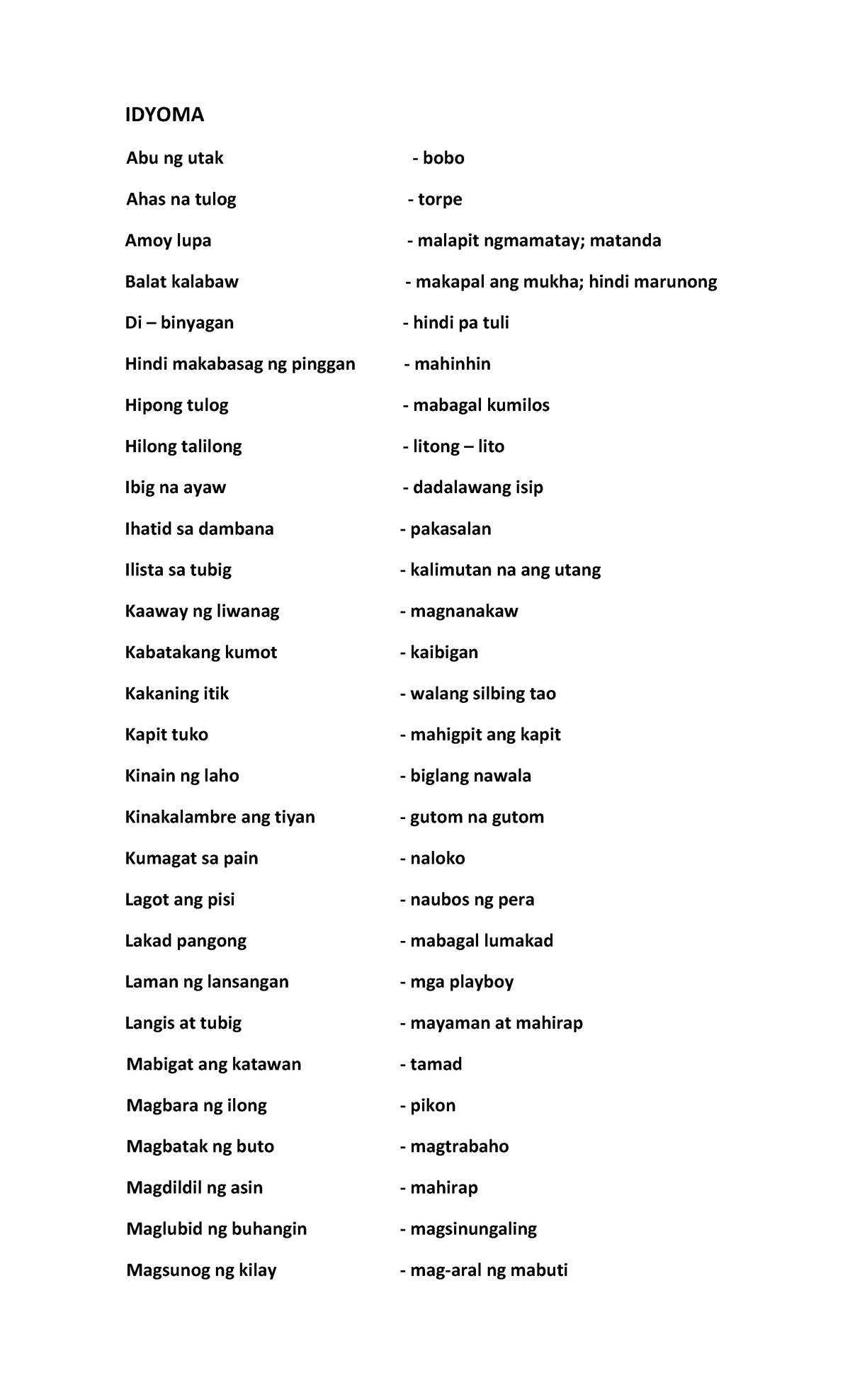 252431582- Idyoma - For lecture and example purposes. - IDYOMA Abu ng ...