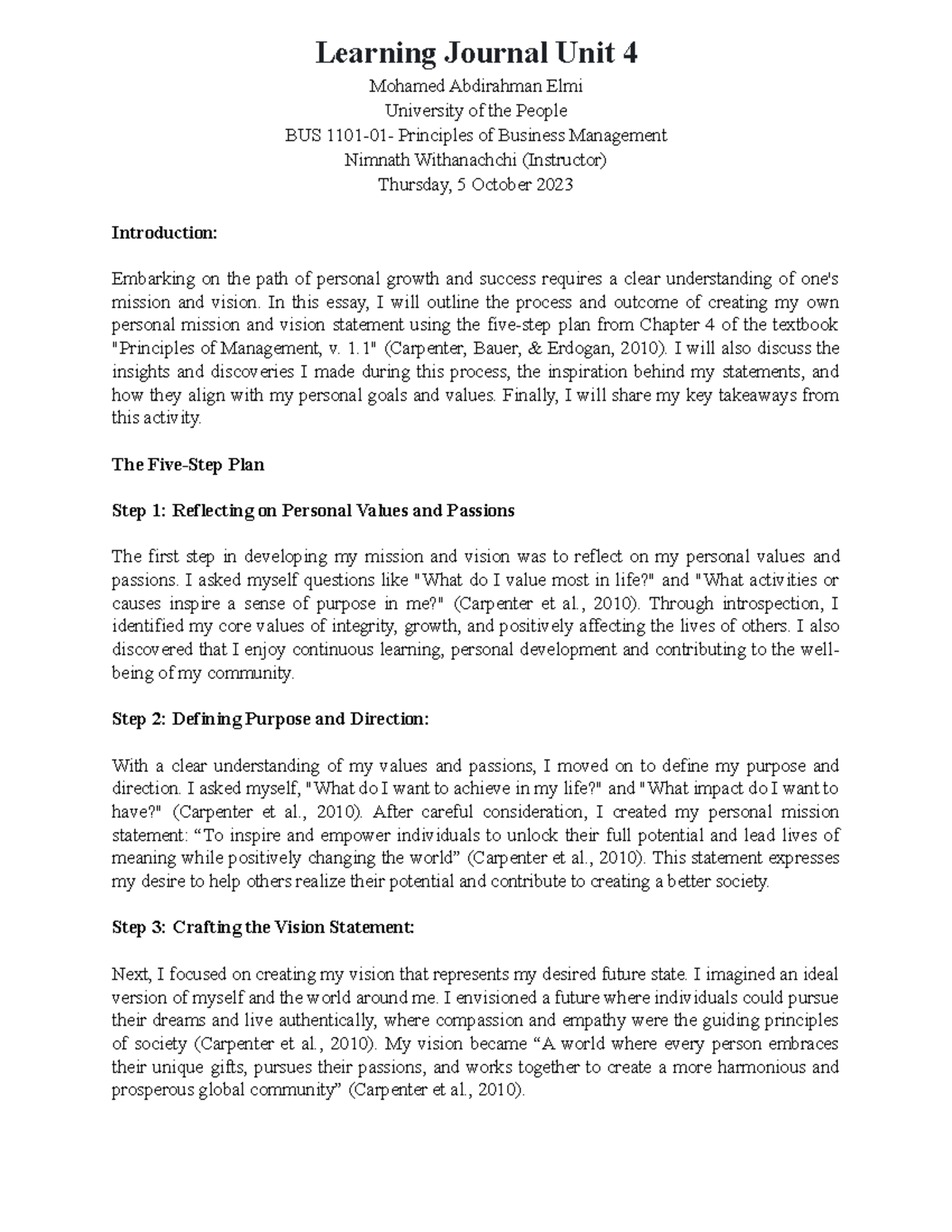 Learning Journal Unit 4 - In this essay, I will outline the process and outcome of creating my ...