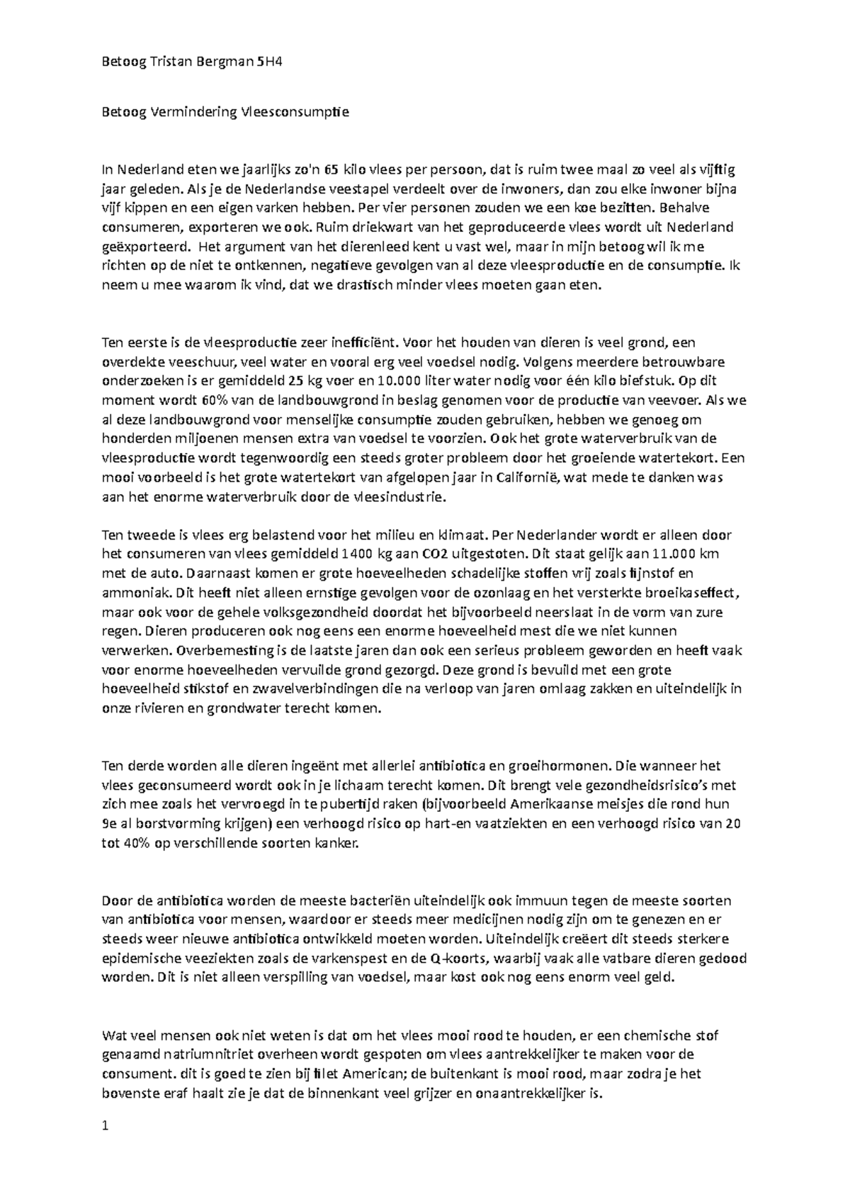 Betoog vleesconsumptie - Betoog Tristan Bergman 5H Betoog Vermindering ...