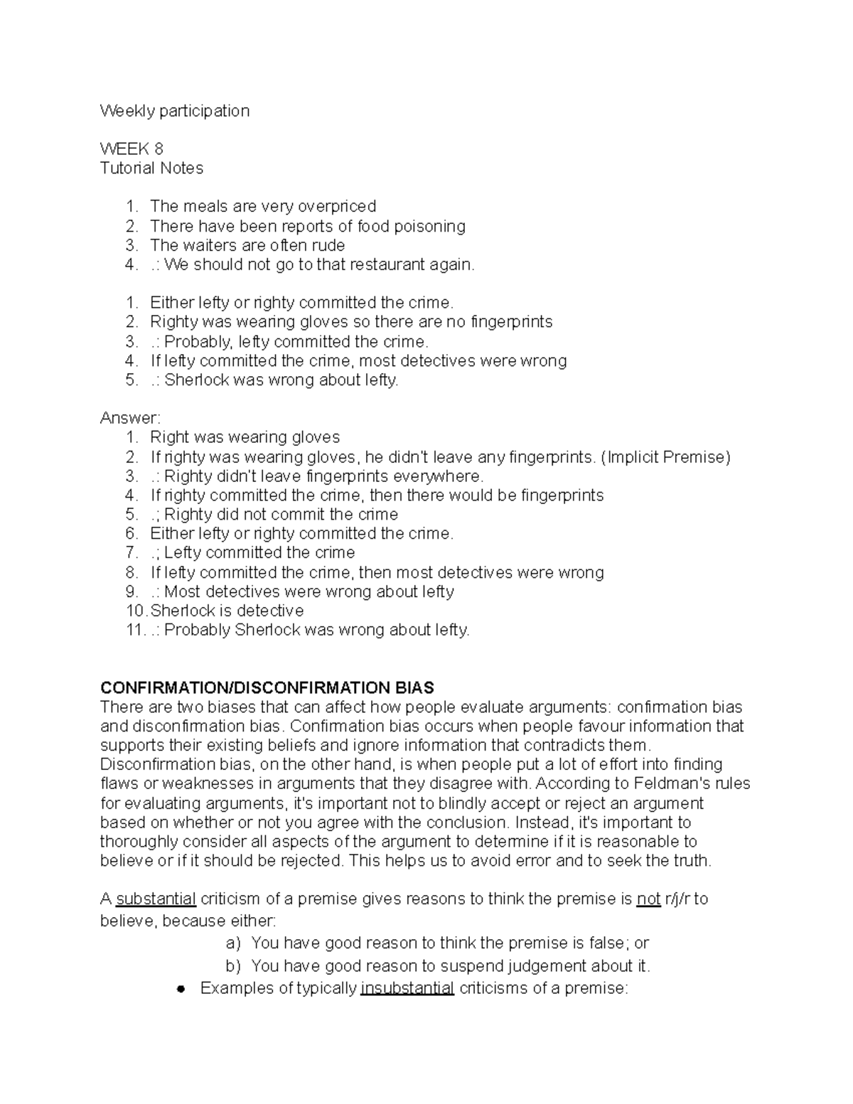Weekly Marked Participation - Weekly participation WEEK 8 Tutorial ...