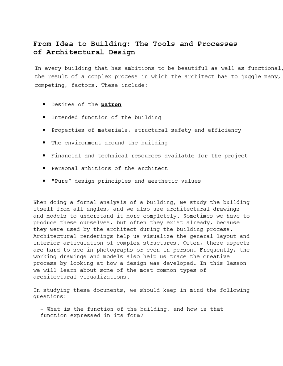 The Architect Toolbox - Professor Montoya CRN 10471 Detailed Lecture ...