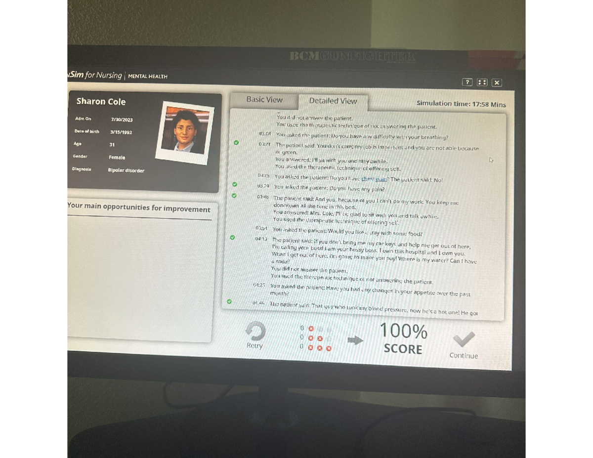 Page 2 - Sharon Cole vSim - NUR 212 - Studocu