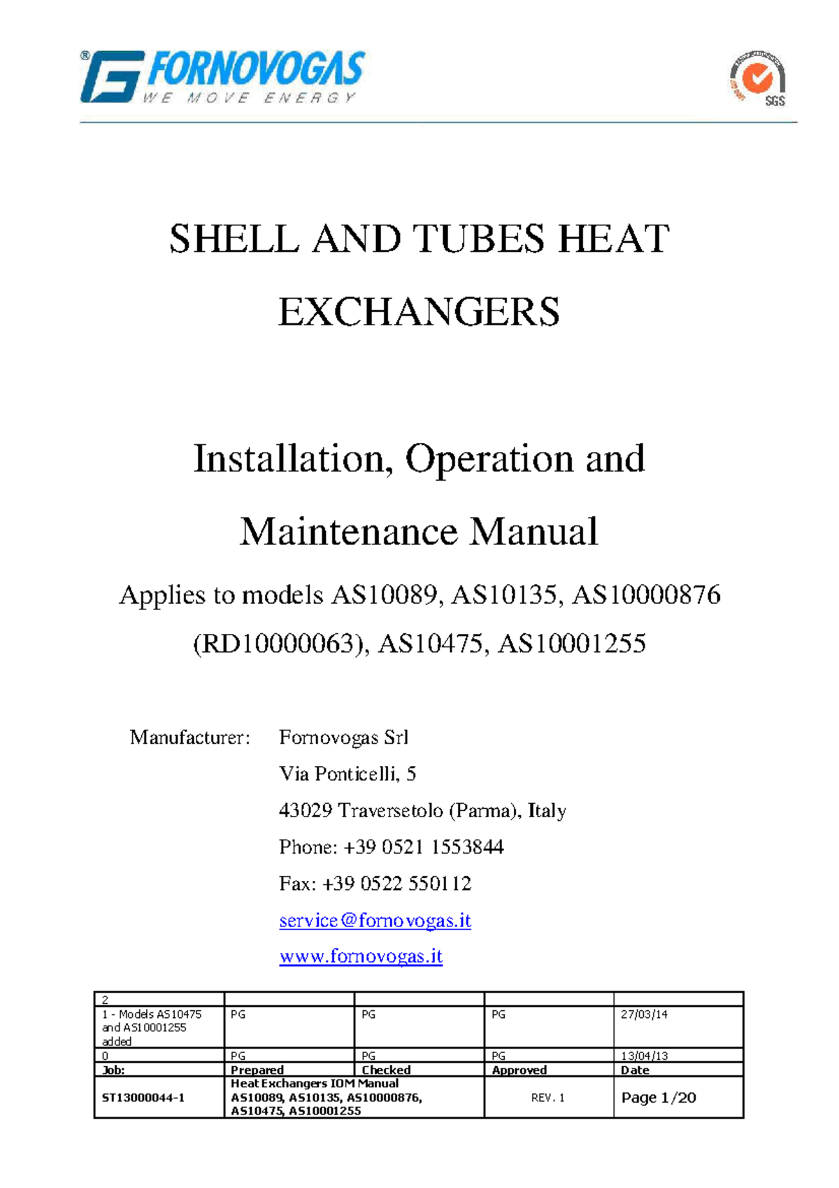 Installation, Operation and Maintenance Manual - 2 1 - Models AS and AS ...