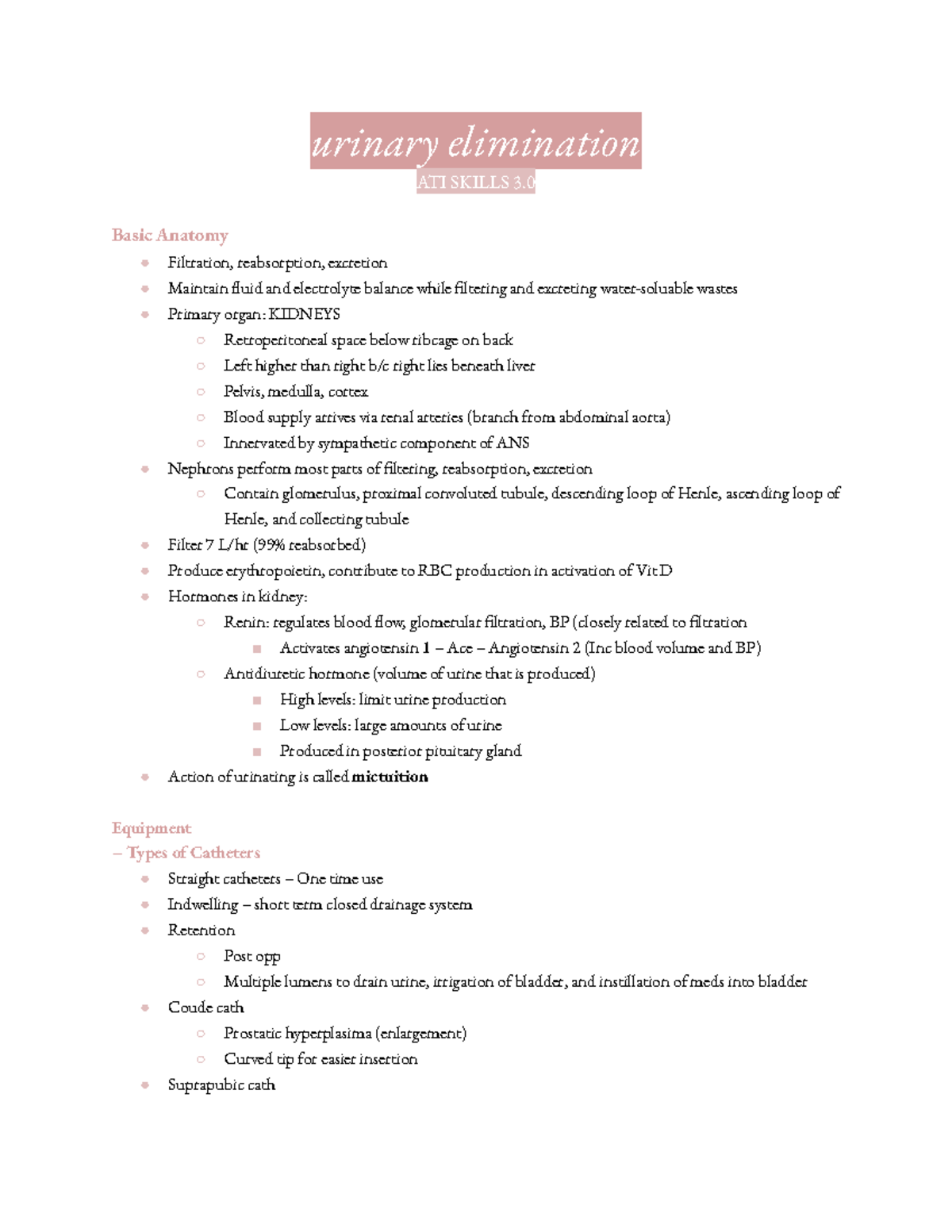 Urinary Elimination (ATI Skills 3.0) - urinary elimination ATI SKILLS 3 ...