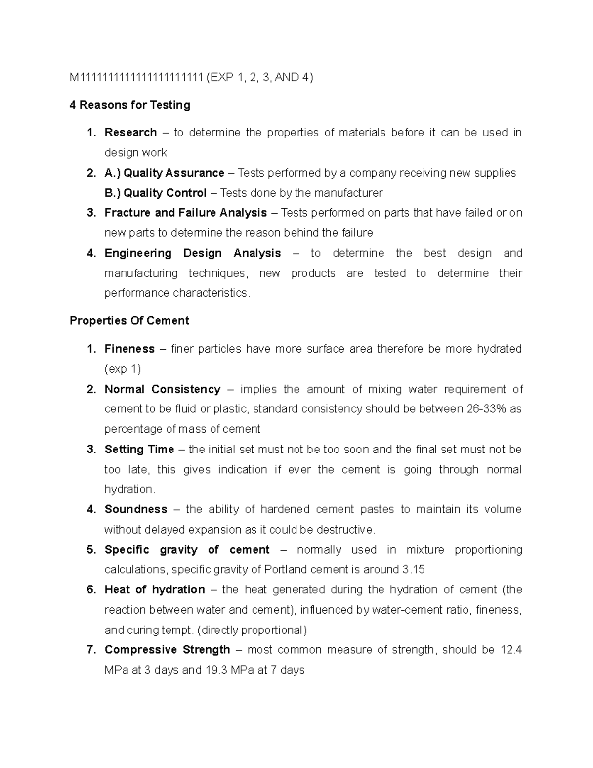 Materials AND Testing - M1111111111111111111111 (EXP 1, 2, 3, AND 4) 4 ...