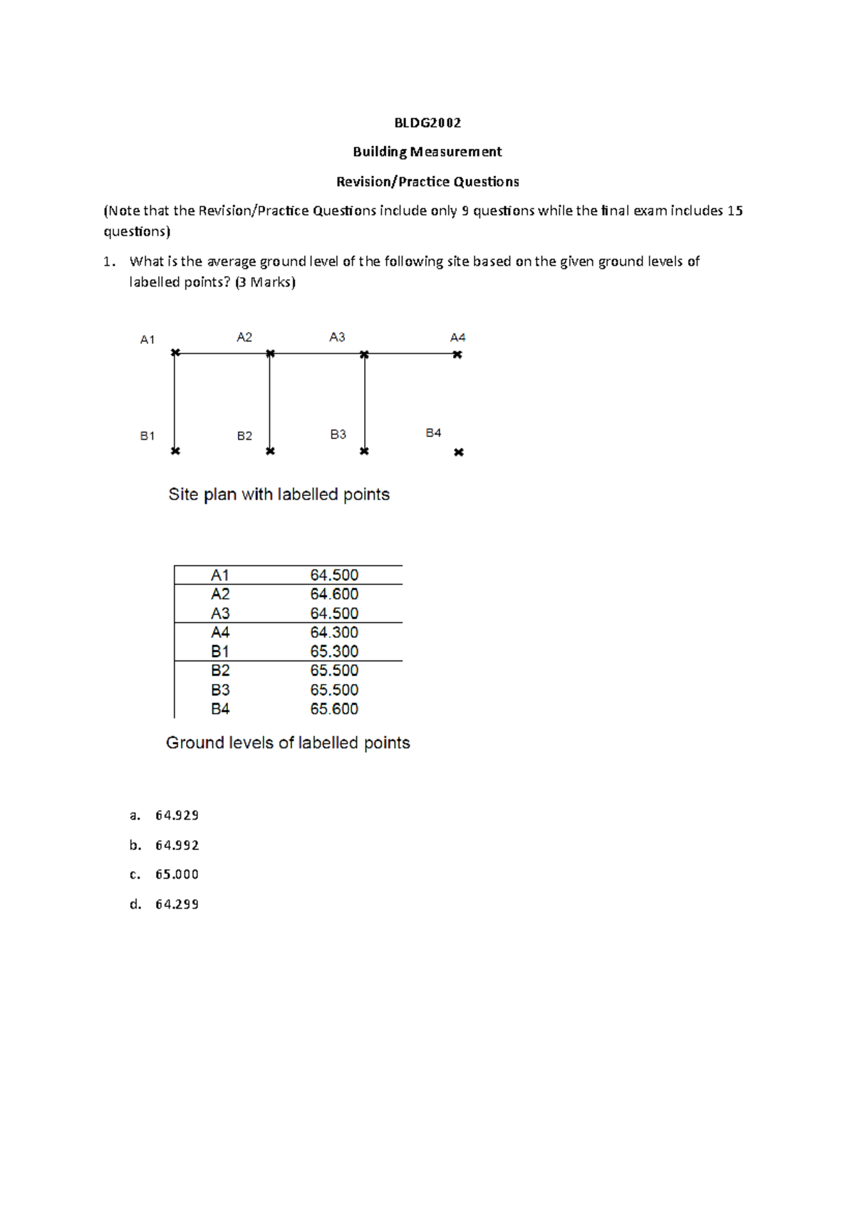 Revision - Practice Questions - BLDG Building Measurement Revision ...