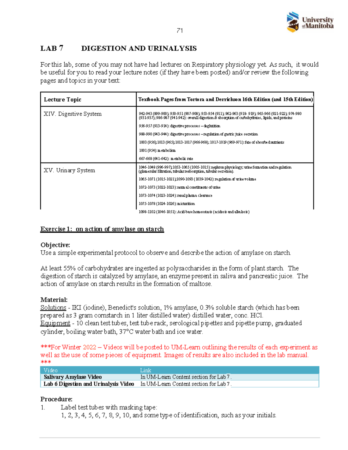 Lab 7 - Lab work will be doing during class - LAB 6 DIGESTION AND URINALYSIS For this lab, some ...