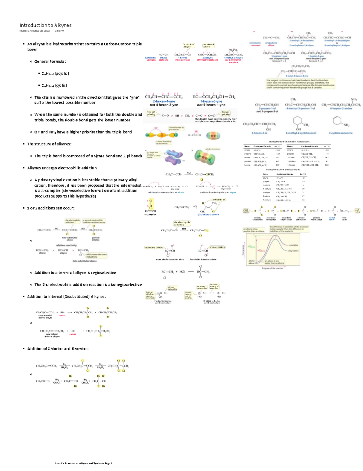 Unit 7 - Reactions of Alkynes and Synthesis - ####### An alkyne is a ...
