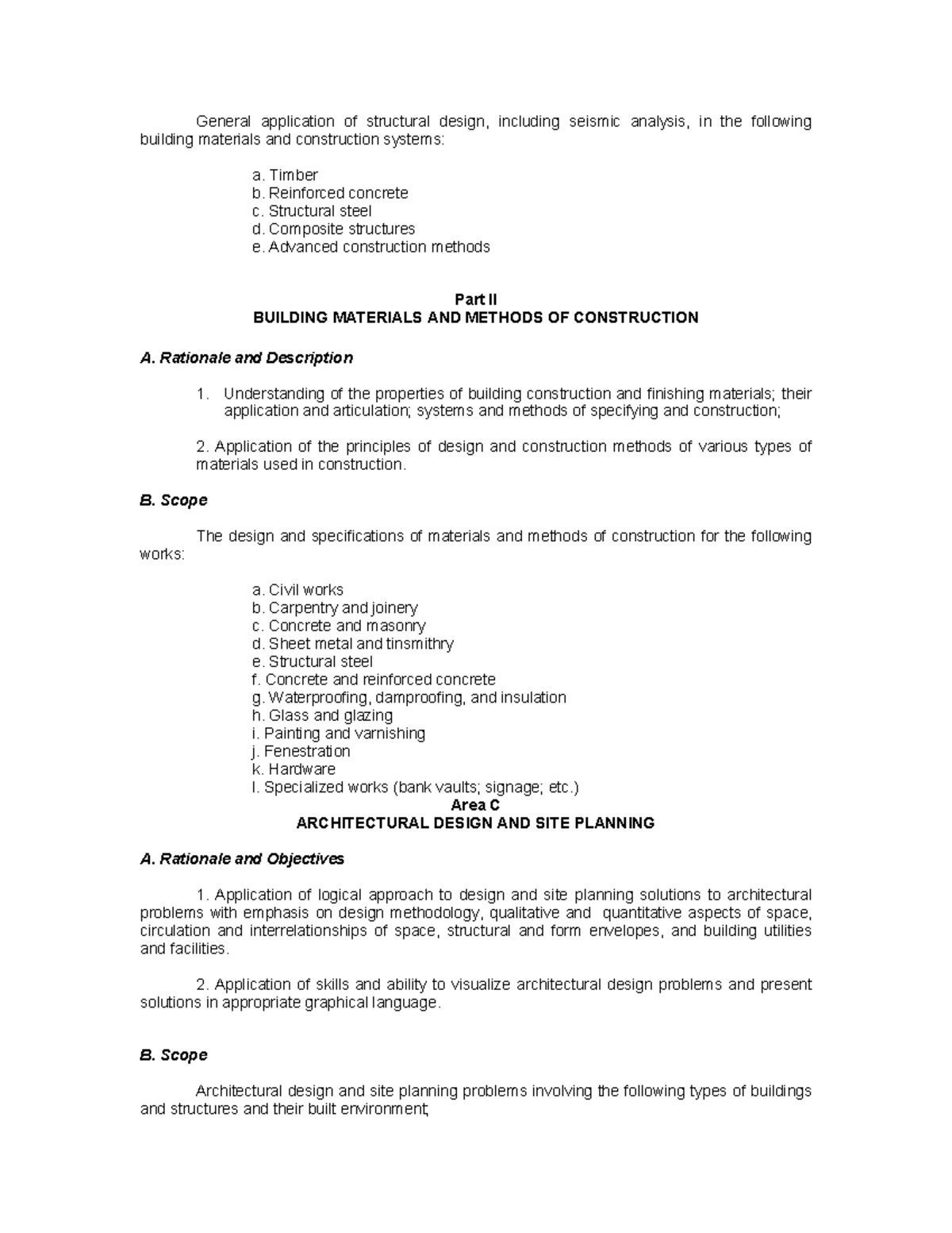 Board of Architecture - Syllabi 0-6 - General application of structural ...