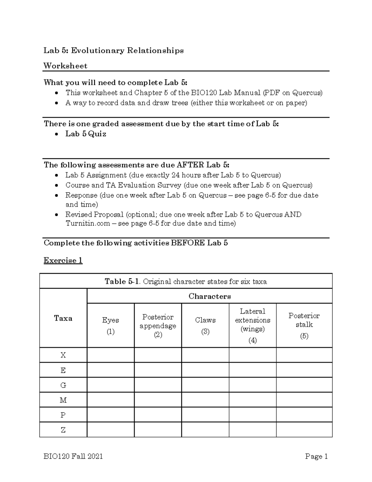 Lab5Worksheet for BIO120Fall2021 - Lab 5: Evolutionary Relationships ...