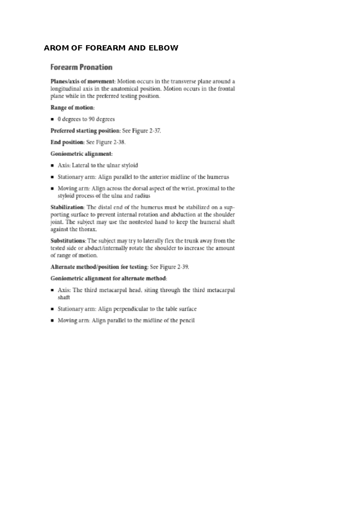 Elbow and forearm ROM - BIO1203 - AROM OF FOREARM AND ELBOW PROM OF ...