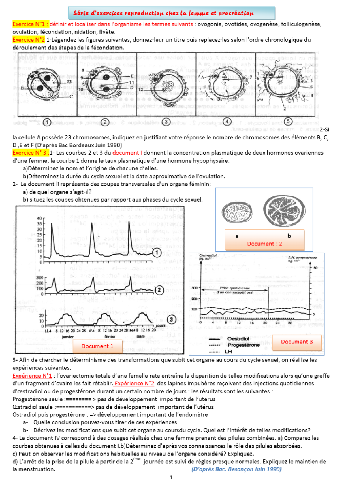 Série d’exercices reproduction chez la femme et procréation ...