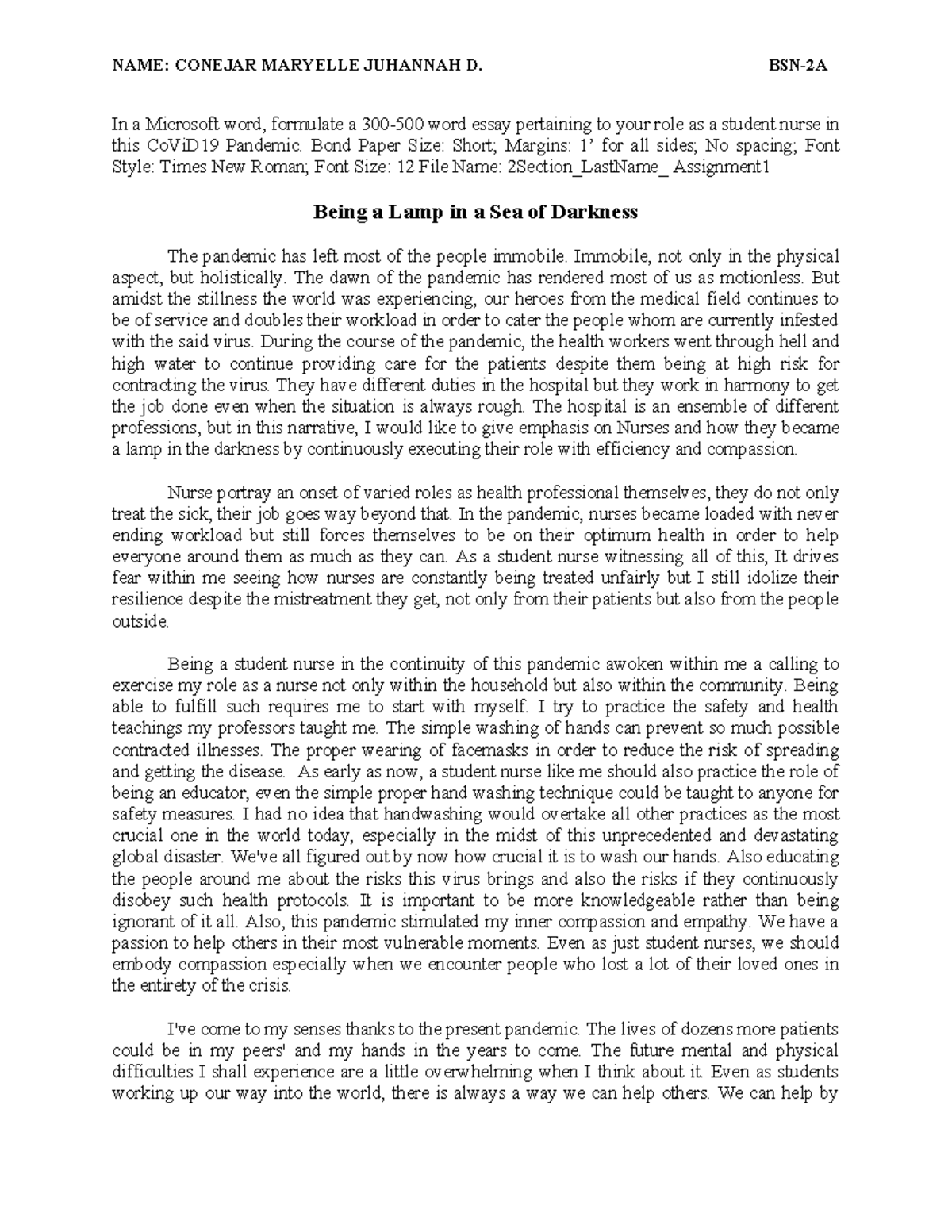 2A Conejar Assignment 1 - NAME: CONEJAR MARYELLE JUHANNAH D. BSN-2A In ...