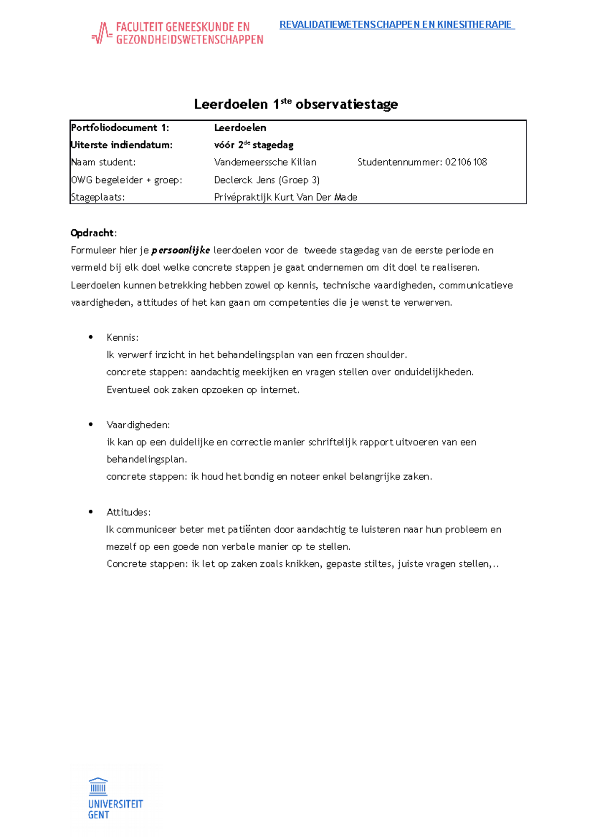 2022-2023 Leerdoelen 1ste-stage - Leerdoelen 1ste observatiestage ...