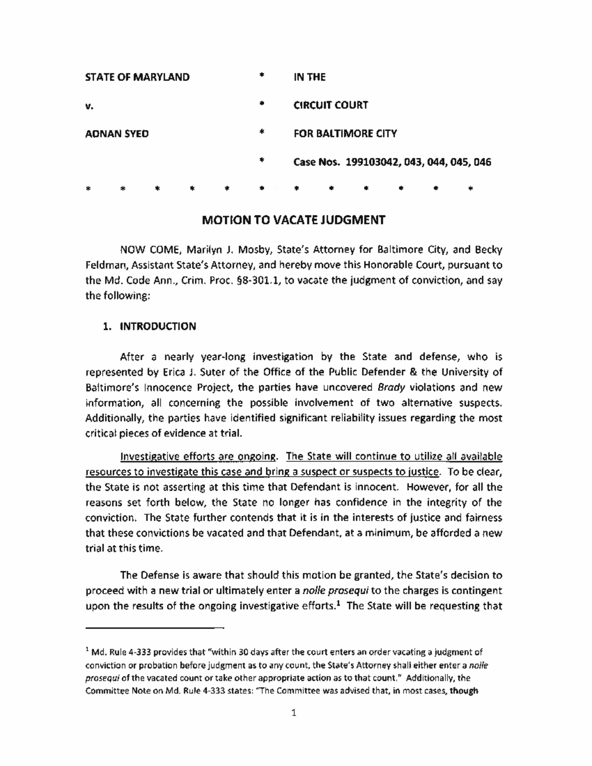 Syed - Motion to Vacate - 09-14-2022 - LA1010 - Studocu