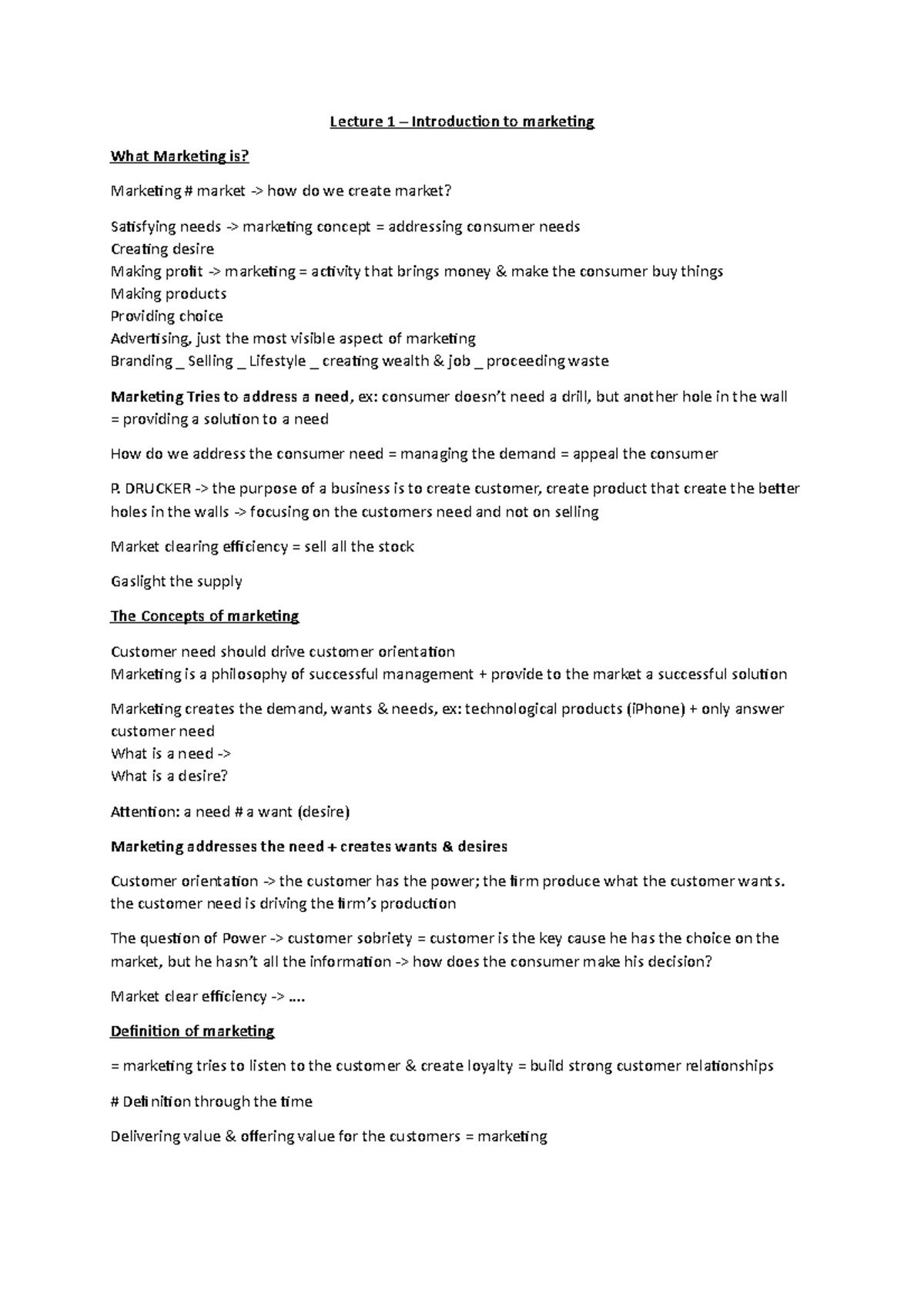 Lecture 1 Intro to Marketing - Lecture 1 – Introduction to marketing ...