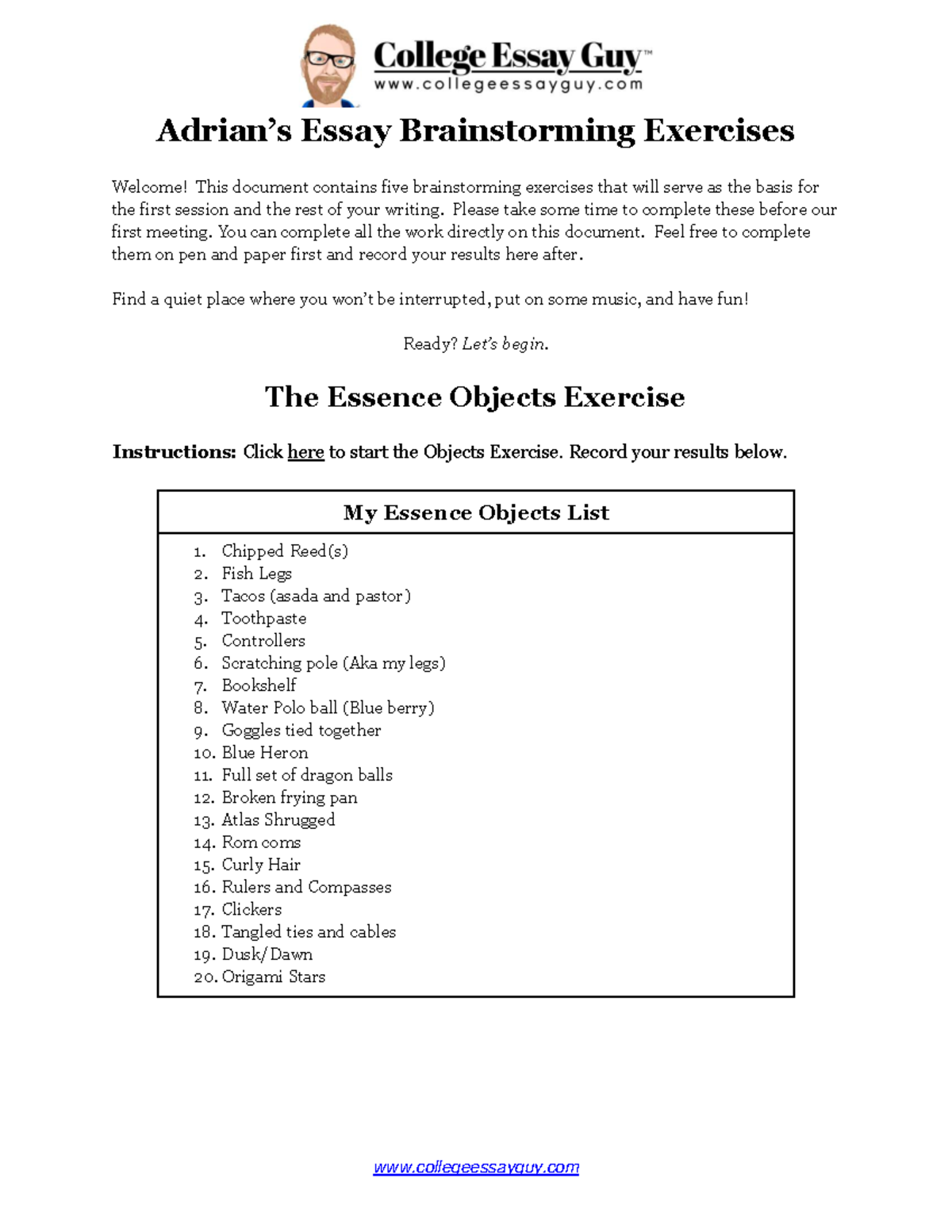 Adrian's+Brainstorming+Exercises+&+Final+Application - Adrian’s Essay Brainstorming Exercises ...