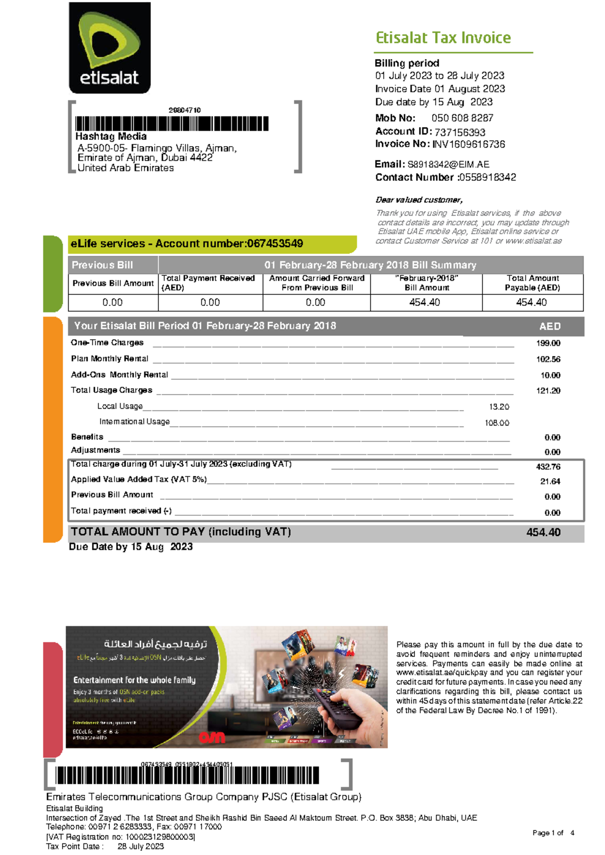 UAE Bill PDF - 29804710 Billing period 737156393 INV Email: 0558918342 ...